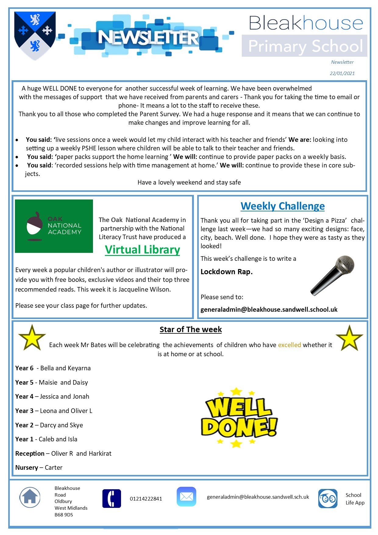 Bleakhouse Primary School - Newsletter 22/01/2021