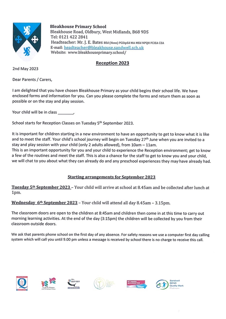 Bleakhouse Primary School - Reception Classes to attend school from 8 ...